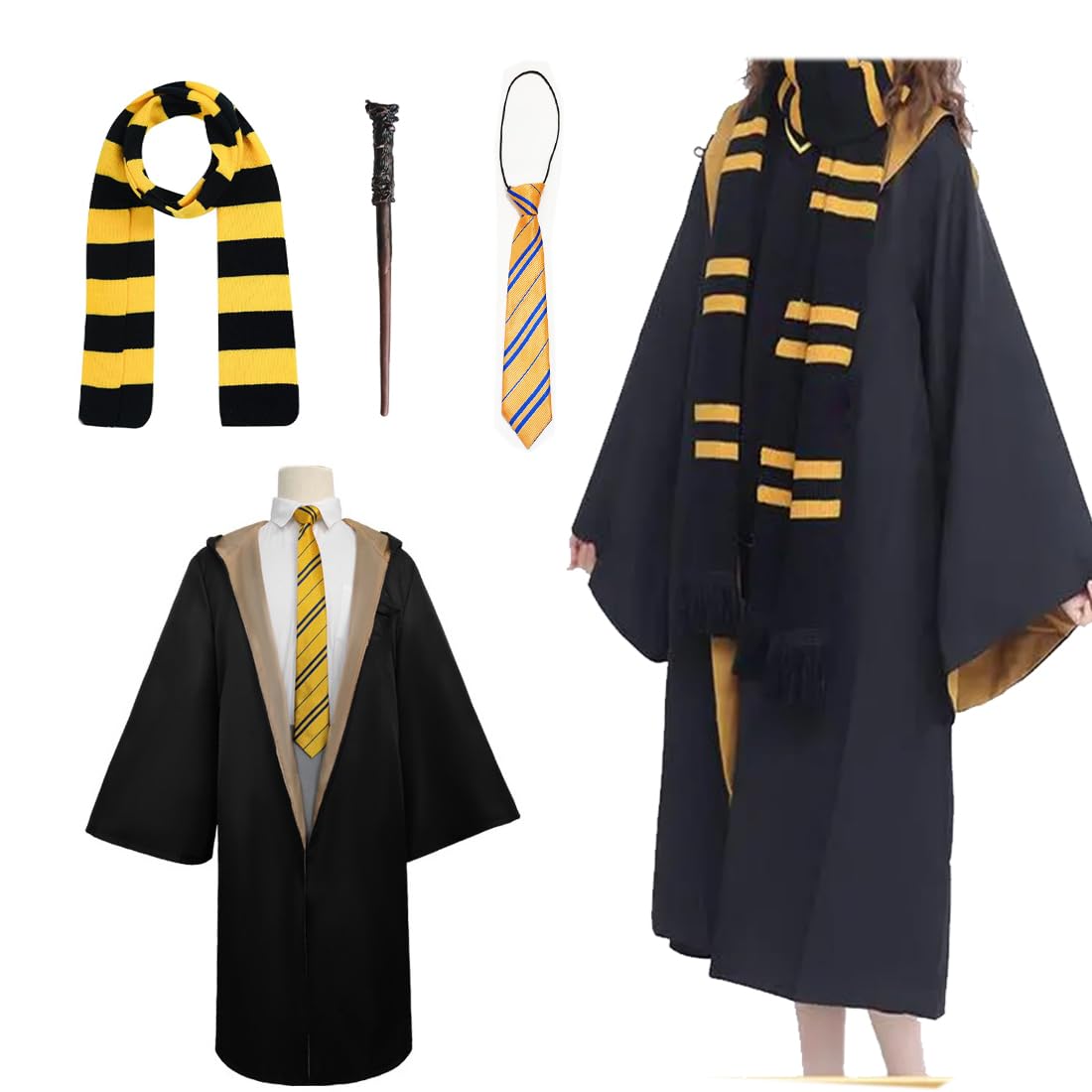 YAQIZENG Wizard Robe School Uniform Magician Cloak with Tie Spell Wand ...