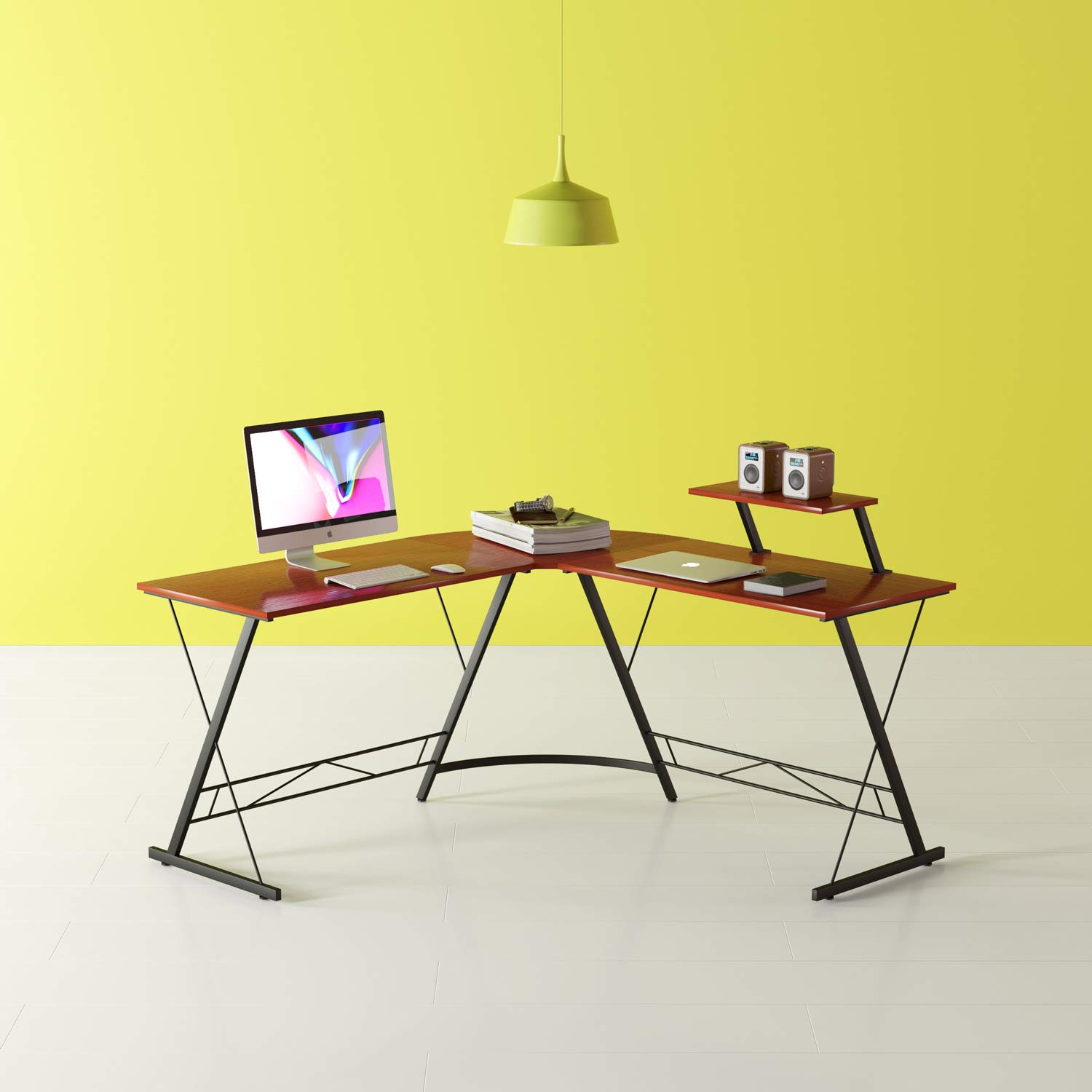 L Shaped Desk Home Office Desk with Round Corner Computer Desk with ...