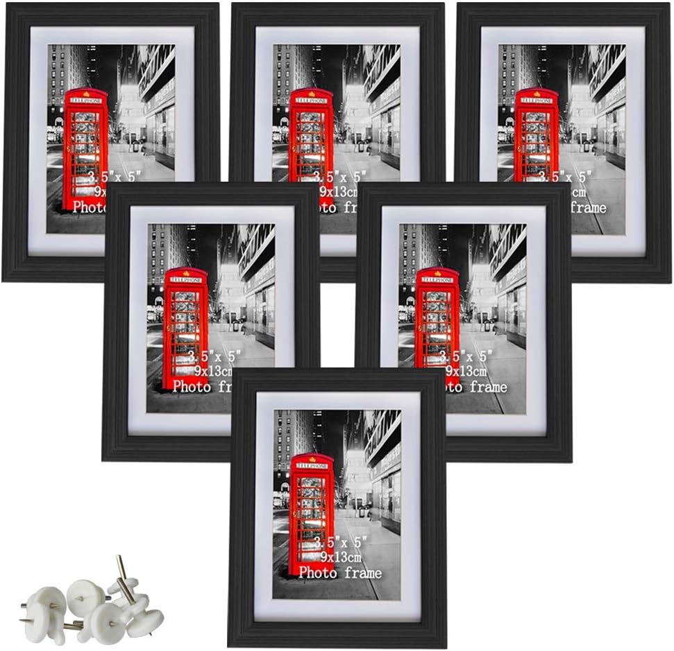 Amazing Roo 3.5x5 Picture Frames Set of 6, Black Photo Frame for 3.5 x ...
