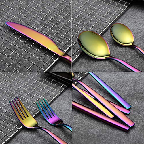 Rainbow Flatware Set 20 Pieces, Stainless Steel Colorful Silverware Set ...
