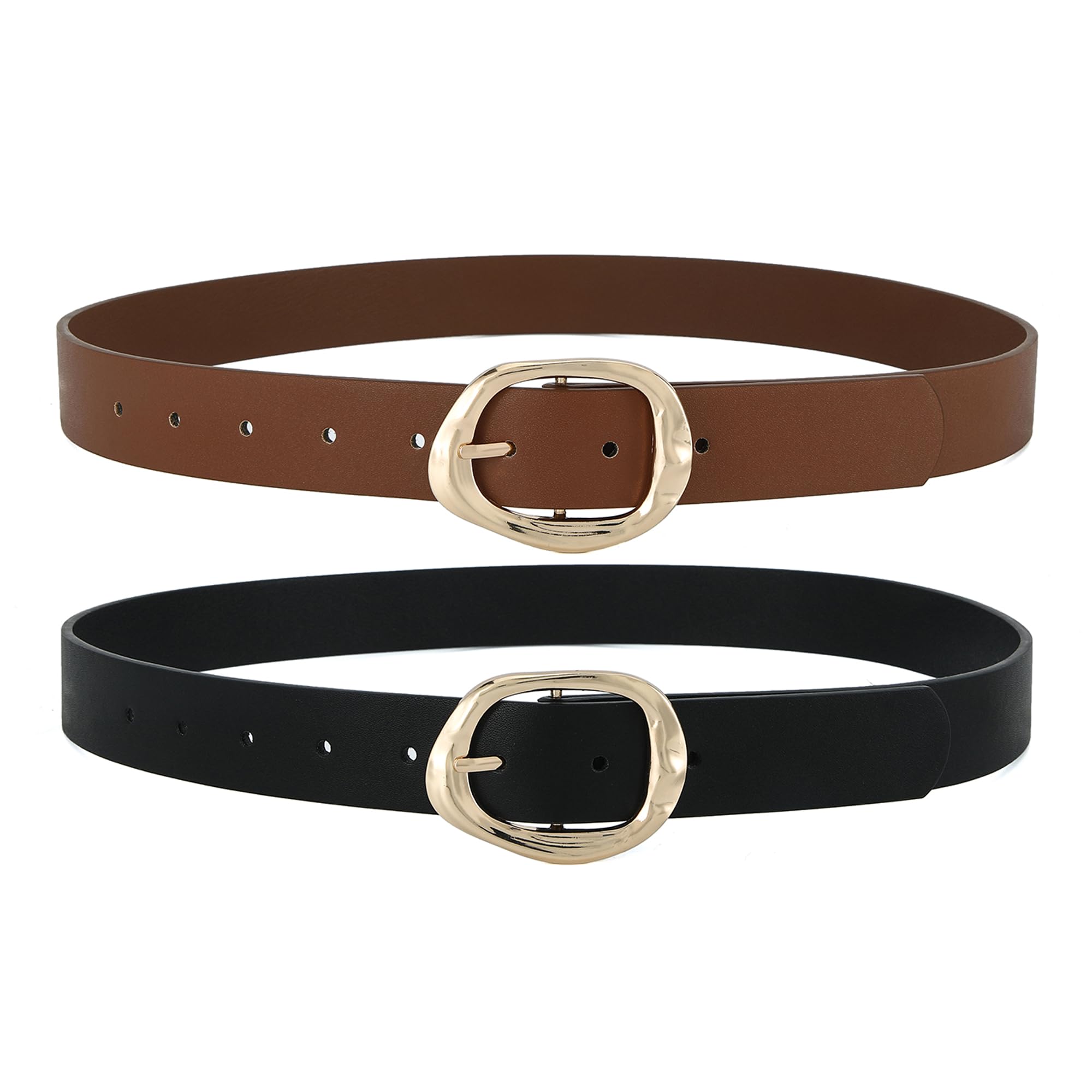 Earnda 2 Pack Black Brown Leather Belts for Women Casual Fashion Waist ...