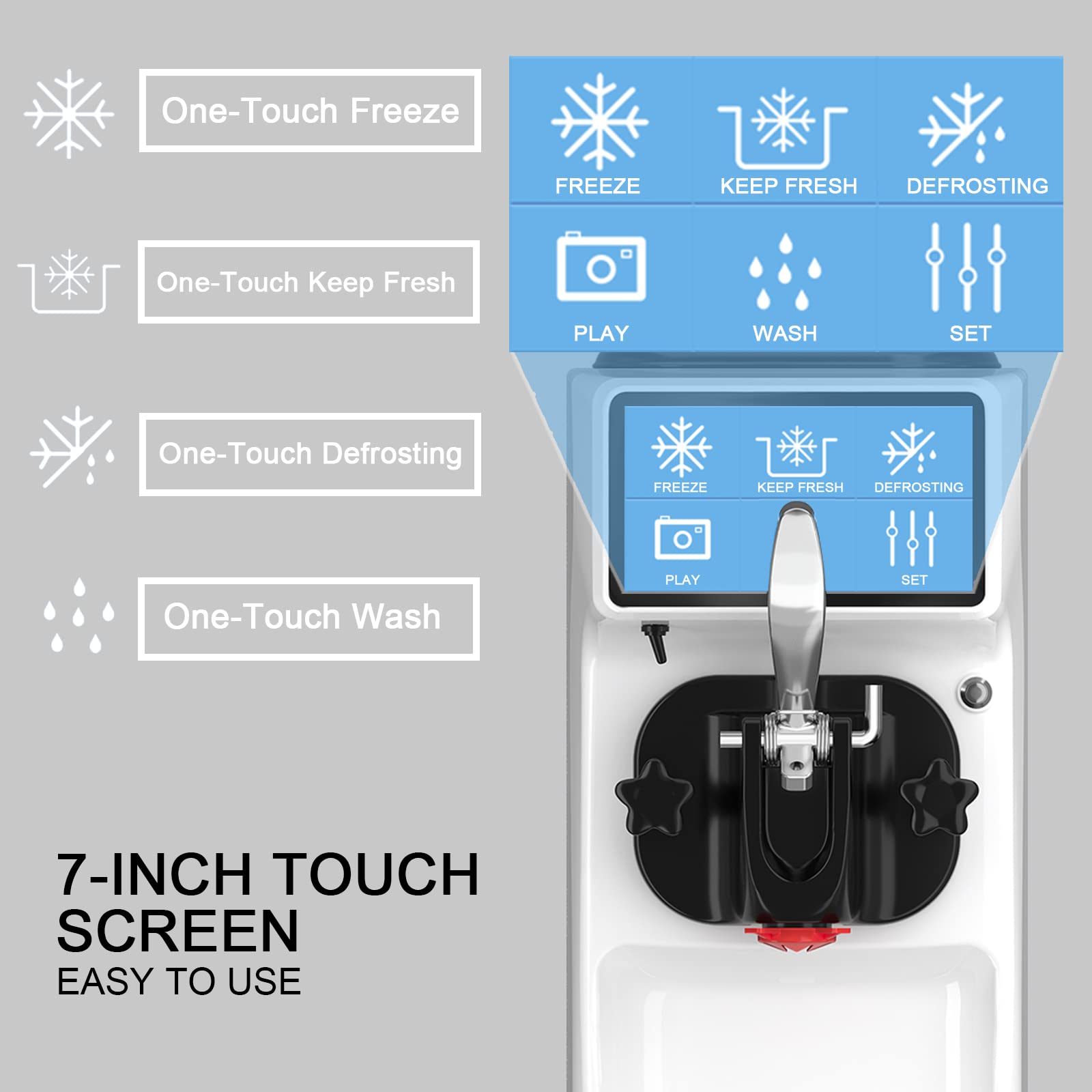 Mua GSEICE Commercial Ice Cream Maker Mchine For Home, 7 Inch LCD Touch ...