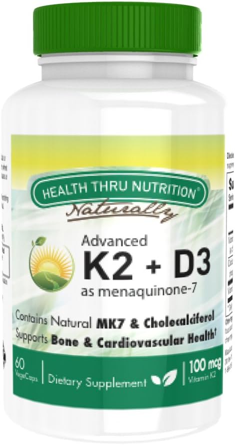 Advanced Vitamin K2 (MK-7) Plus D3 Formula – 60 Vege-Capsules (Soy-Free ...