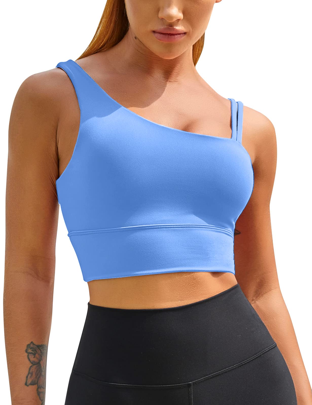 MELYUM Longline Sports Bras for Women One Shoulder Workout Tank Tops ...