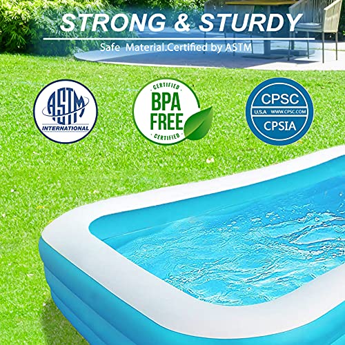 Inflatable 10 Foot Family Pool, Blow Up Full-Sized Rectangular Swimming ...