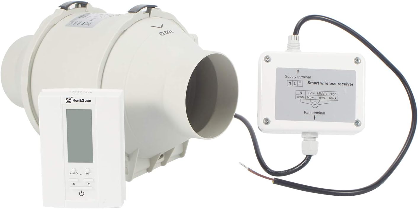 Hon&Guan Extractor Inline Duct Fan with Humidistat & Timer – Bathroom Ventilation Fan with ...