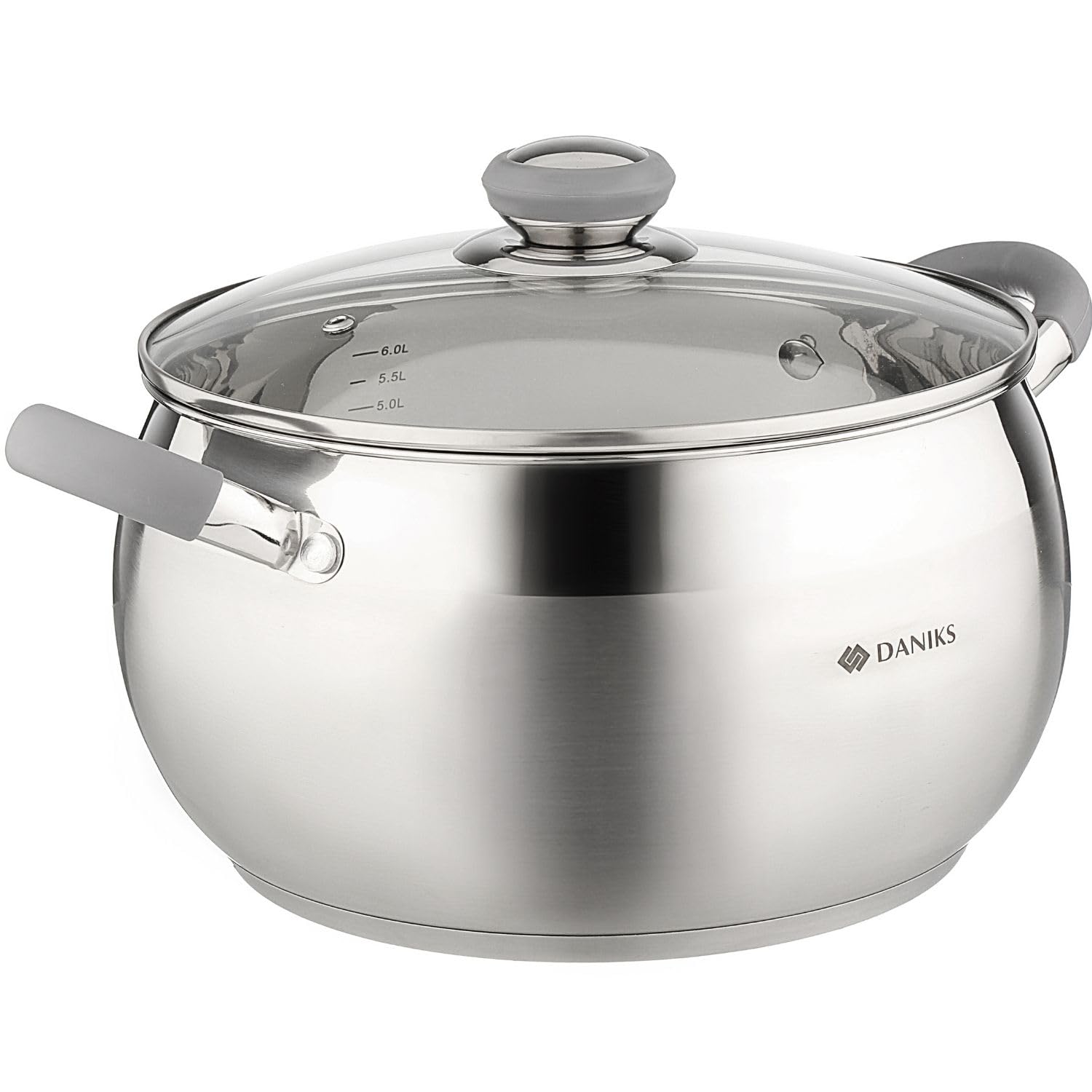 Daniks Modern Stainless Steel Stock Pot with Glass Lid – Induction 7 Quart, Dishwasher Safe ...