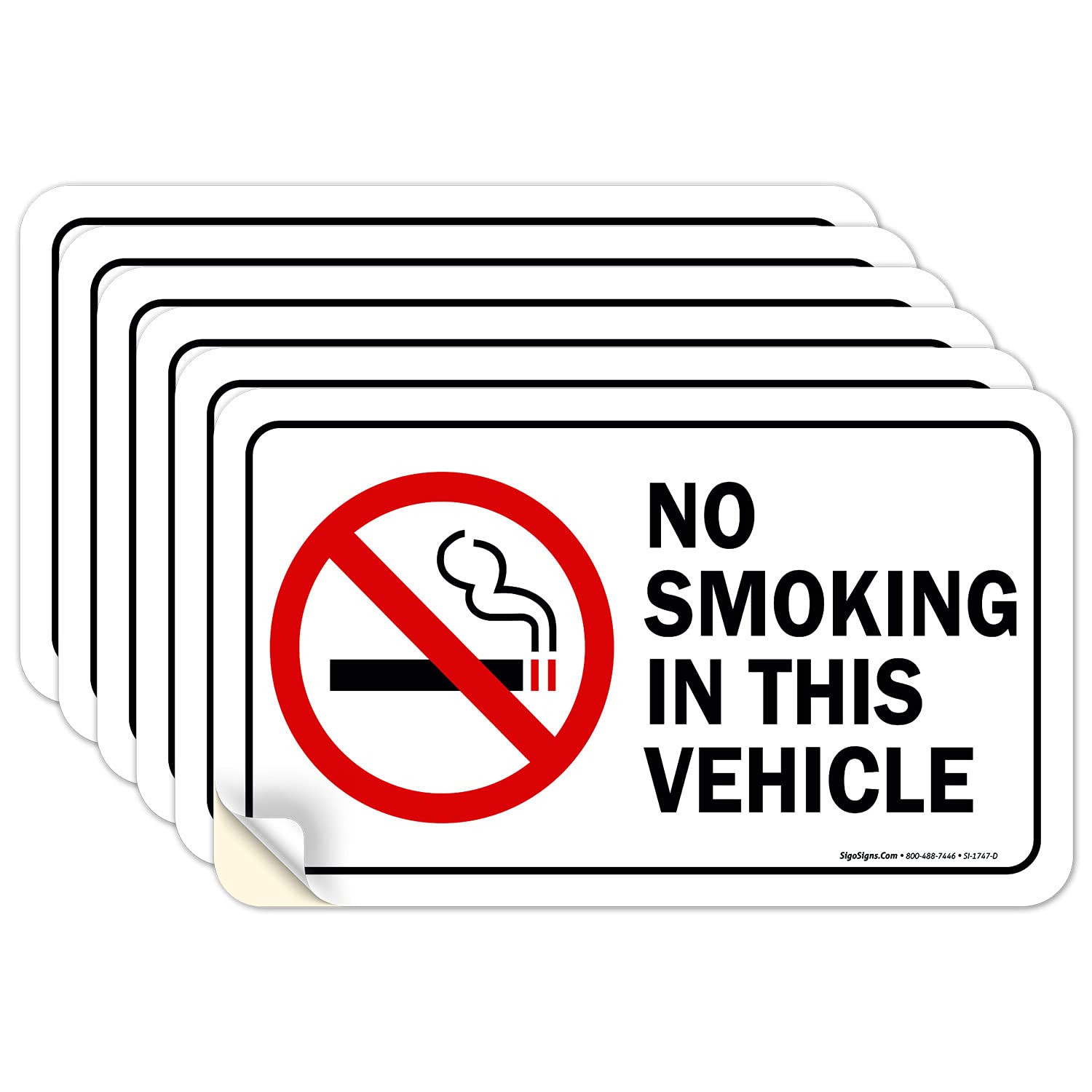 SIGO SIGNS No Smoking in This Vehicle Sign Sticker, 3.5x2 Inches, (Pack ...