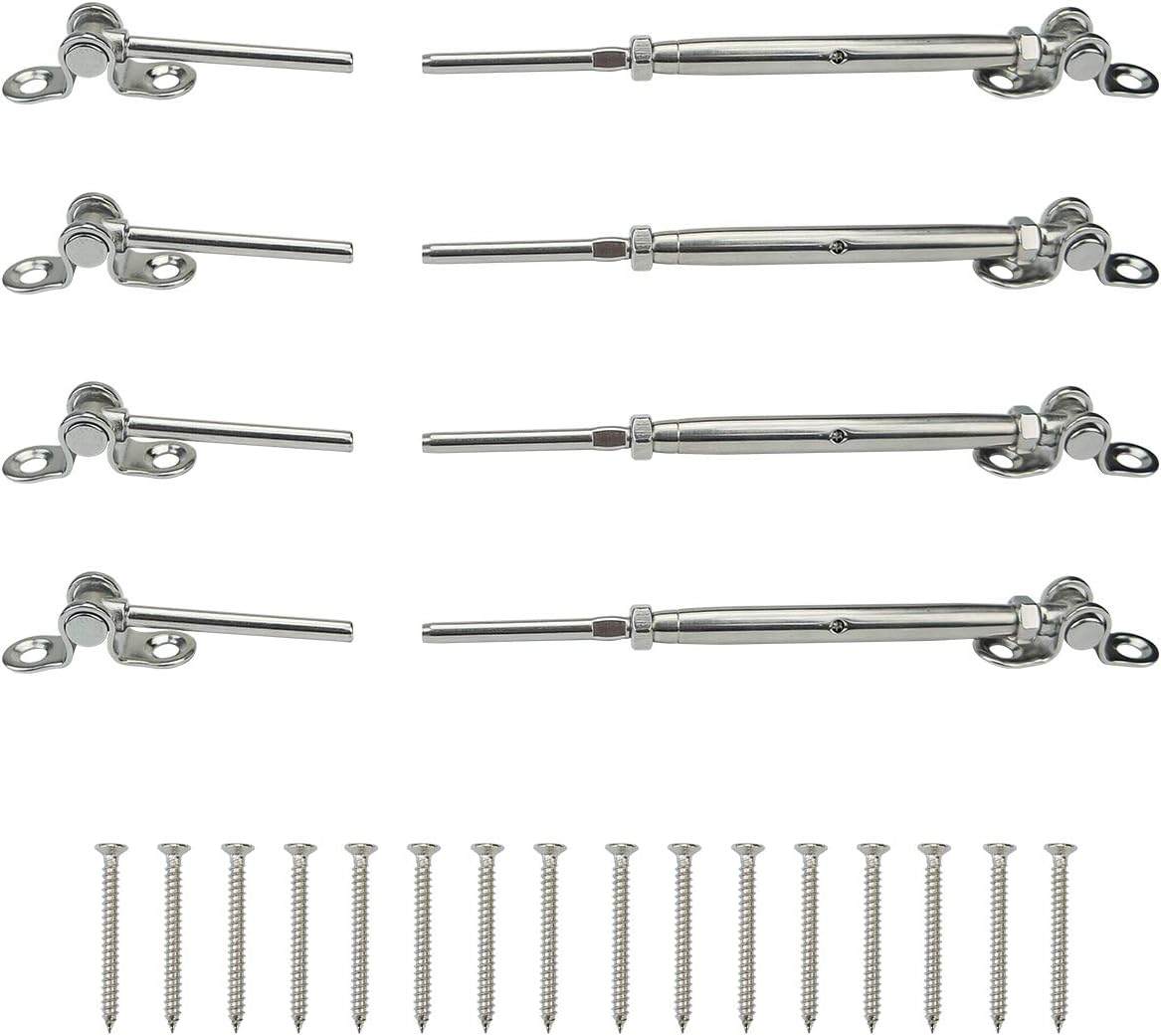 Muzata 4 Pairs Stainless Steel Cable Railing Kit Systems Fit 1/8" Wire ...