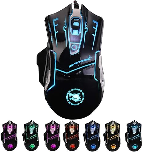 RGB Light up Wired Computer Mouse - Durable USB Led Laptop Mice w/ 7 ...