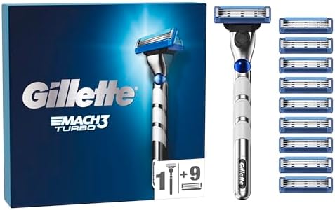 Gillette Mach3 Turbo Men's Razor + 9 Razor Blade Refills, Stronger Than ...