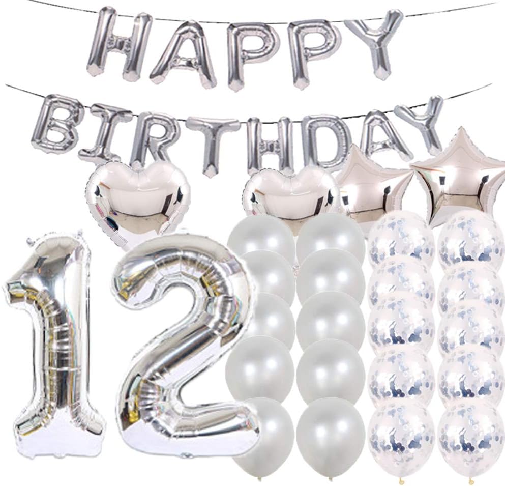 Amazon.com: Sweet 12th Birthday Decorations Party Supplies,Silver ...