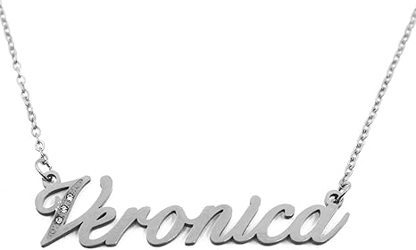 Veronica Name Necklace Personalised Italic Silver Tone, Custom Dainty ...