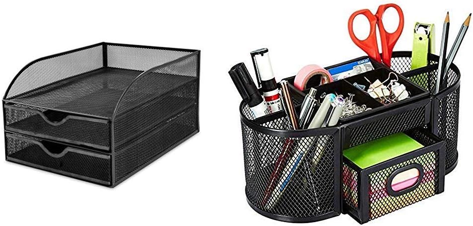 OSCO Black Wiremesh Triple Letter Tray with 2 Drawers,Black (2 Drawer ...