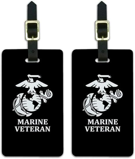 Amazon.com | Marine Veteran USMC White Black Luggage ID Tags Cards Set ...