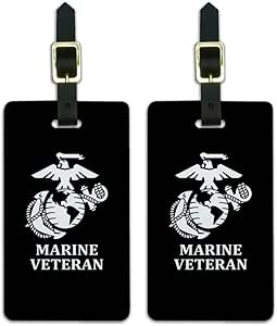 Amazon.com | Marine Veteran USMC White Black Luggage ID Tags Cards Set ...