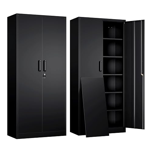 Yizosh Metal Garage Storage Cabinet with 2 Doors and 5 Adjustable ...