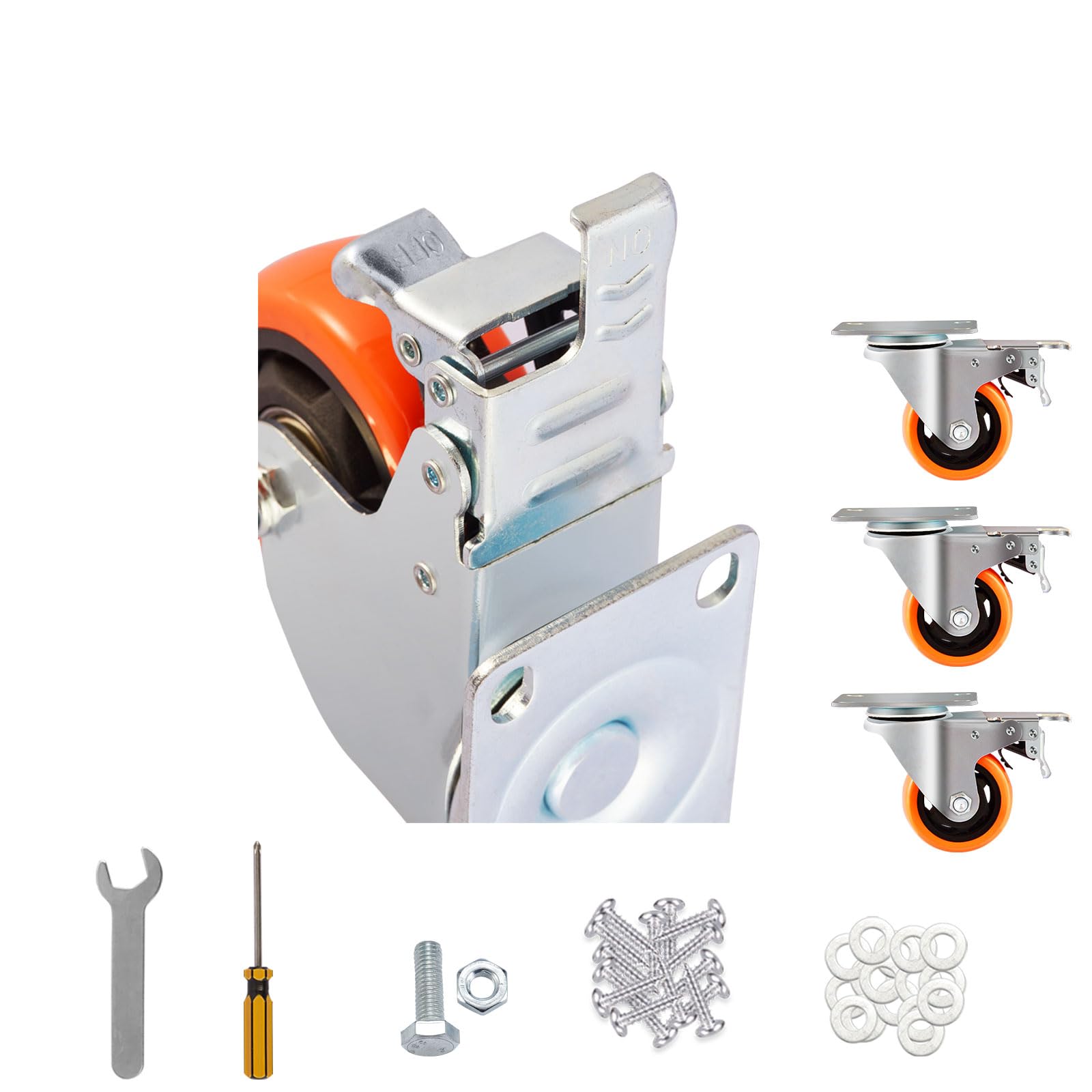 3" Easy Unlock Heavy Duty Swivel Plate Caster Wheels Set of 4 with ...