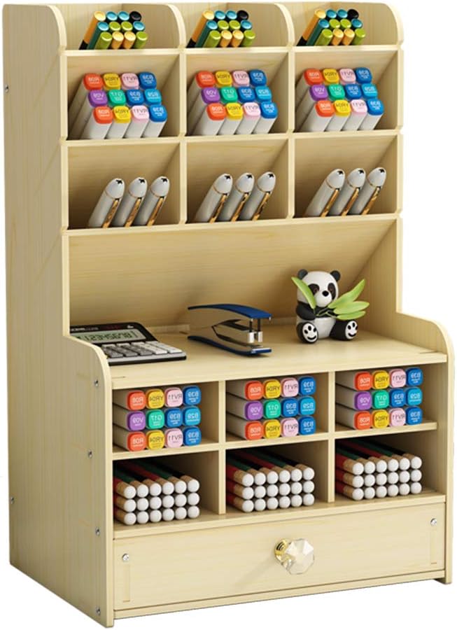Amazon.com : Wooden Desk Organizer with Drawer, Large Capacity DIY Pen ...