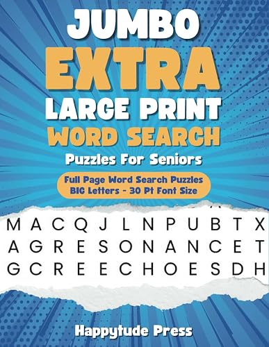 JUMBO Extra Large Print Word Search Puzzles For Seniors & Adults: Avoid ...