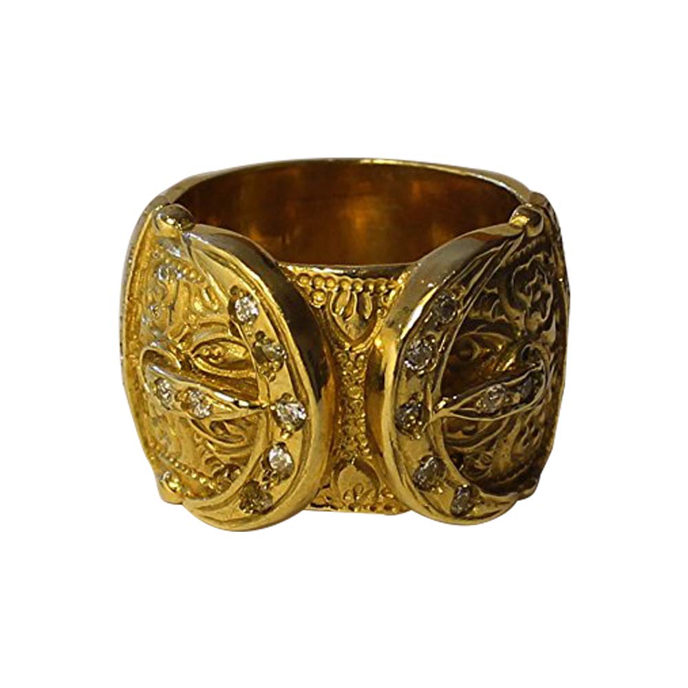 Men's 925 Sterling Silver CZ Double Buckle Ring 9ct Gold Dipped 21g 25 ...