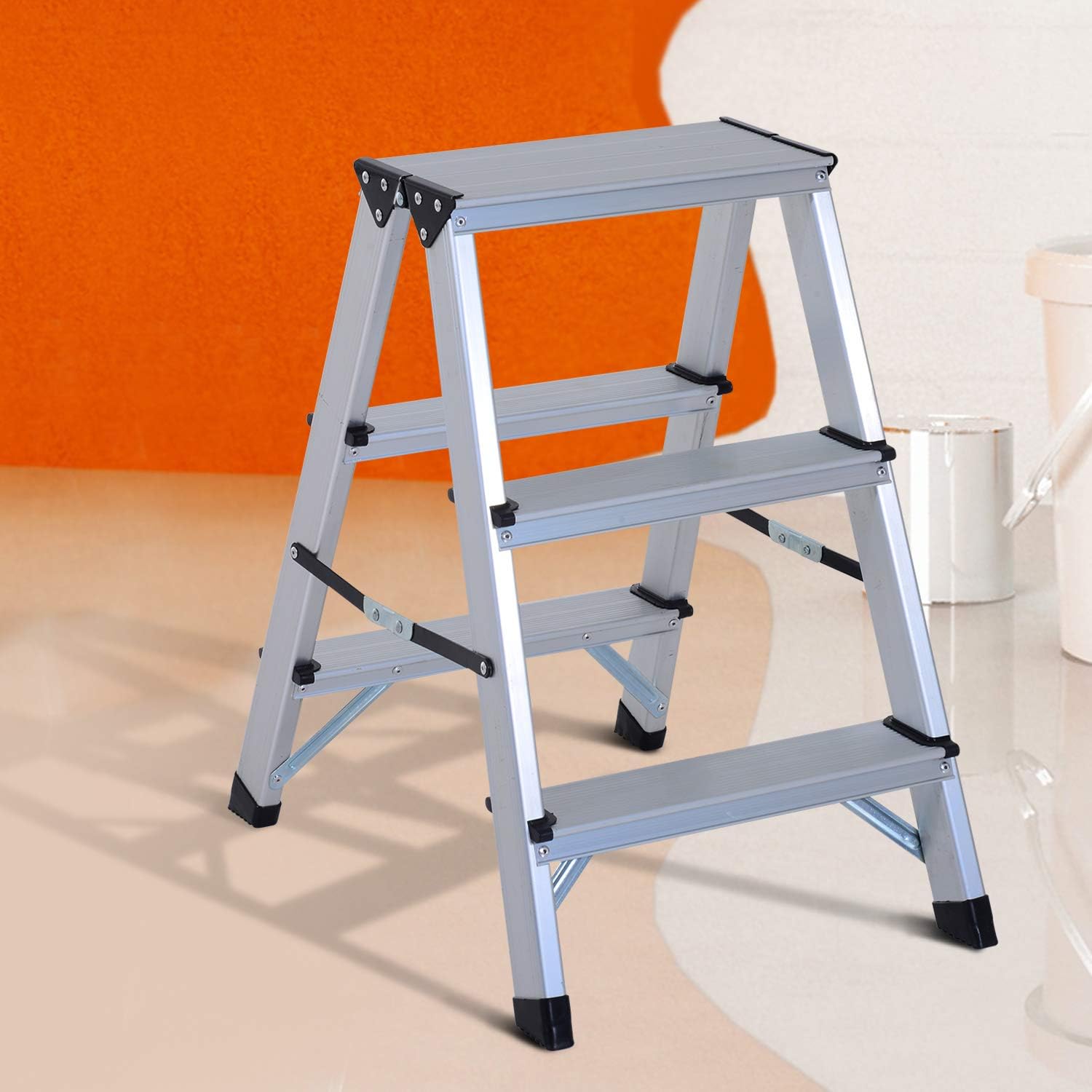 HOMCOM Aluminium Double Sided Step Ladder Folding A-Type Household ...