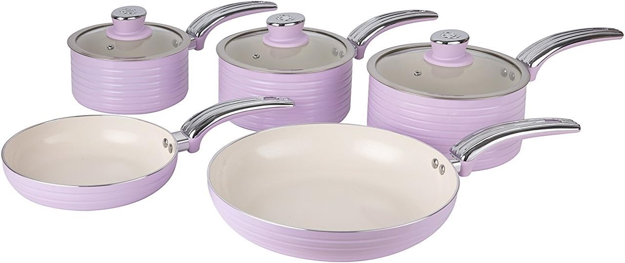 Swan Retro Pan Set with Easy Clean Non-Stick Ceramic Coating, Aluminium ...