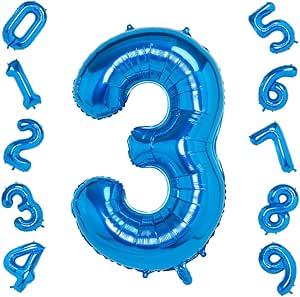 Amazon.com: Blue 3 Balloons,40 Inch Birthday Foil Balloon Party ...