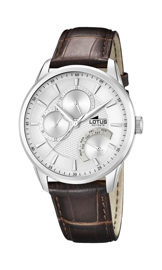 Lotus Men's Quartz Watch with White Dial Analogue Display and Brown ...