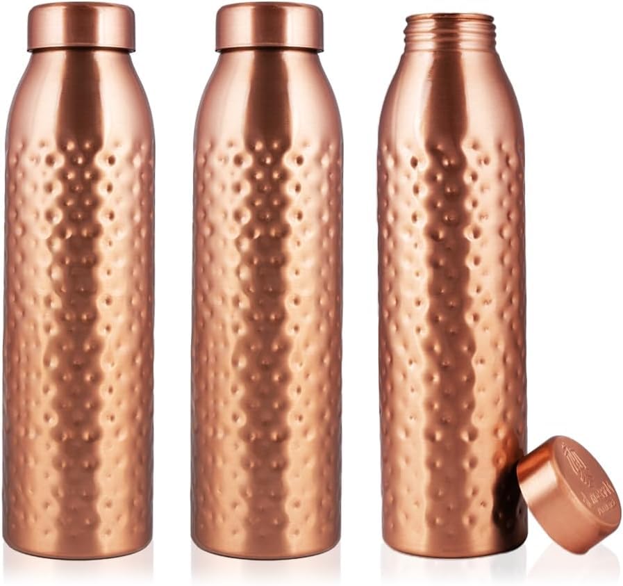 NORMAN JR, Copper Water Bottle 1L - Gift Box of 3, Hammered, an ...
