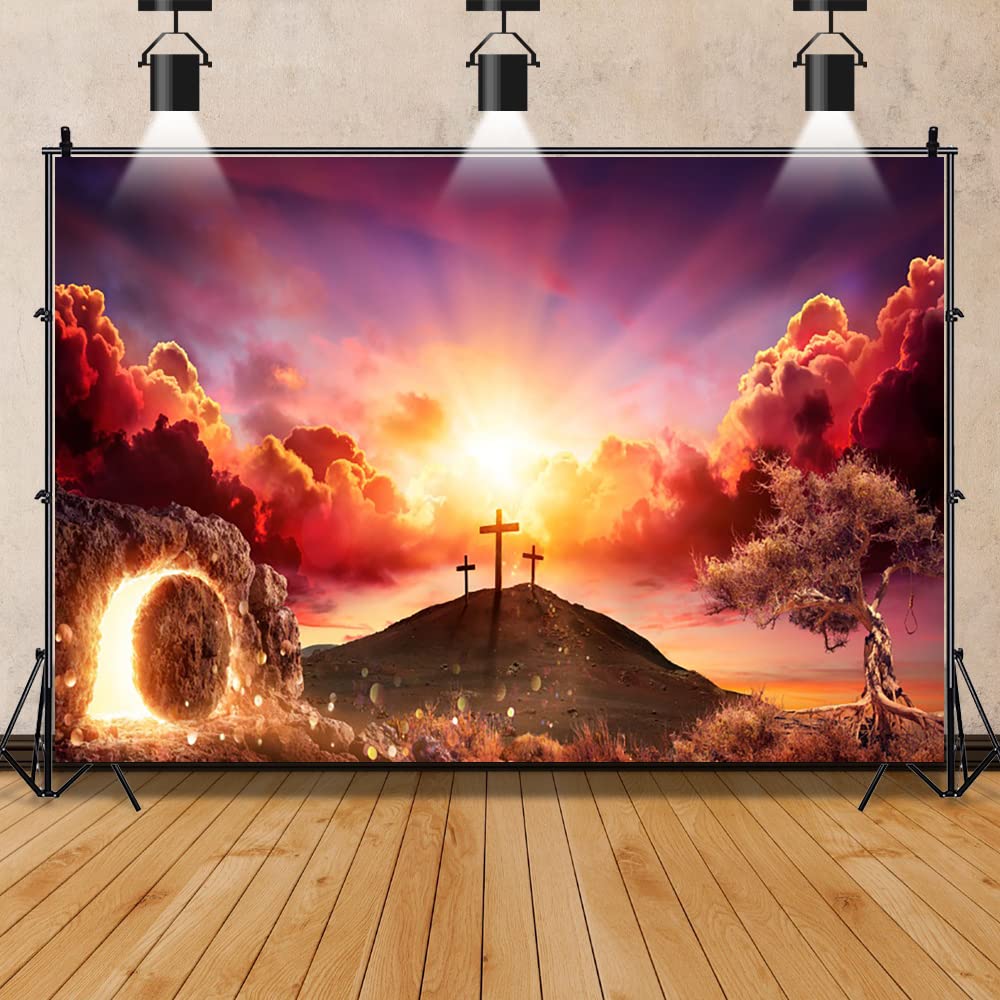 Mua Laeacco 7x5ft Jesus Christ Cross Backdrop, Rock Cave Mountain Bokeh ...