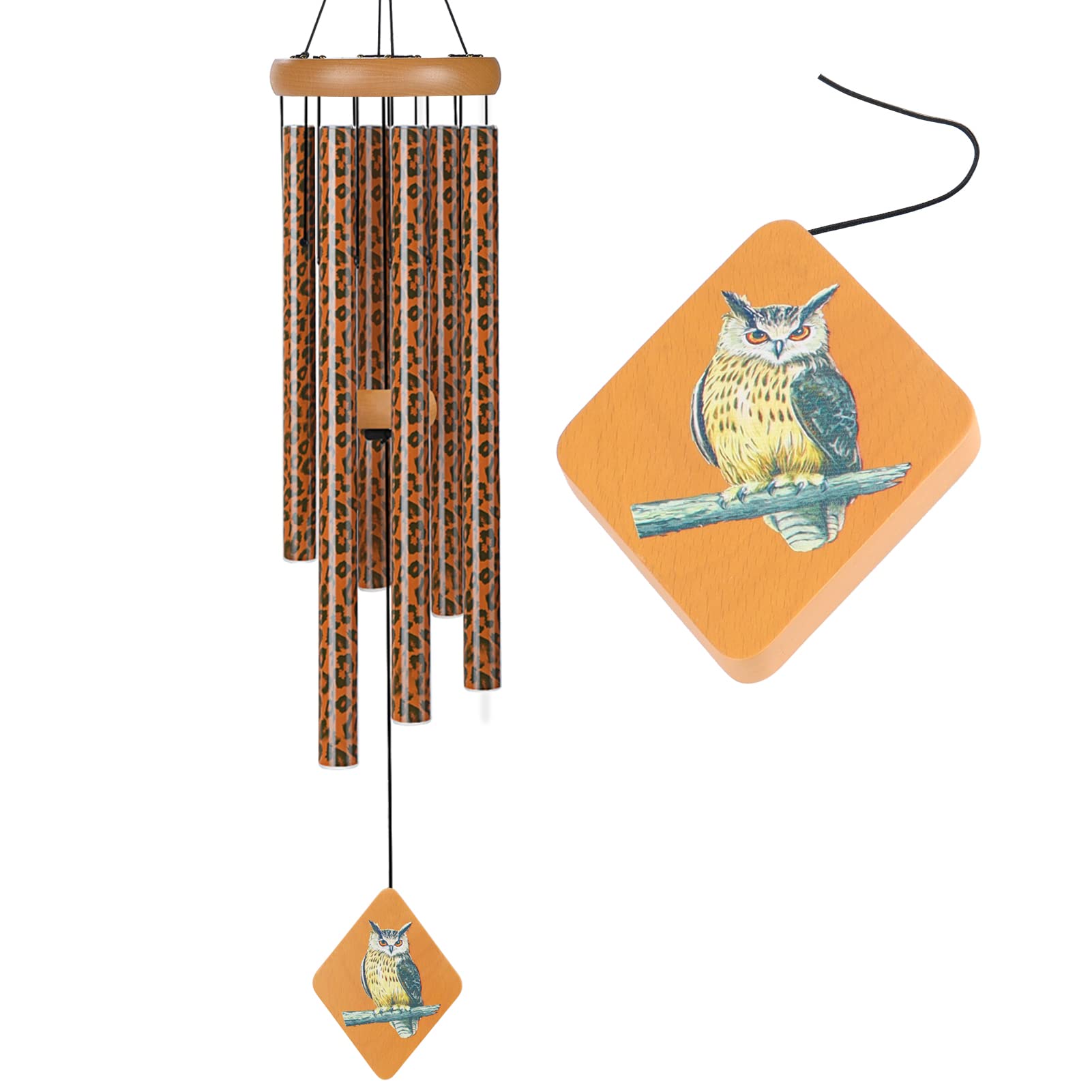 LGEGE Owl Wind Chime for Outside - 32'' Wind Chime with Leopard Print ...
