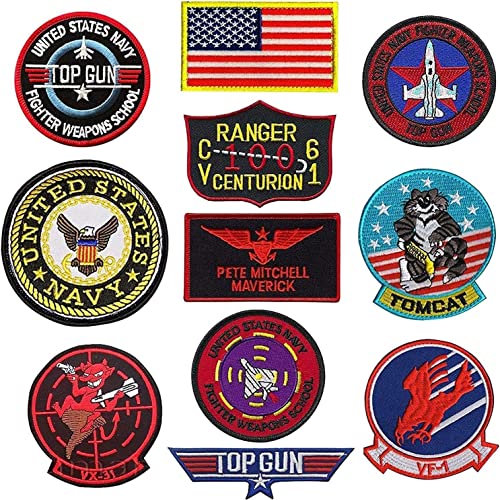 11 PCS Top Gun Hook & Loop Backed Patches USA US Flag Maverick Patches ...