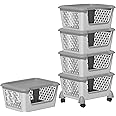 Amazon.com: Lasbily 5 Tier Plastic Stackable Basket Cart with Wheels ...