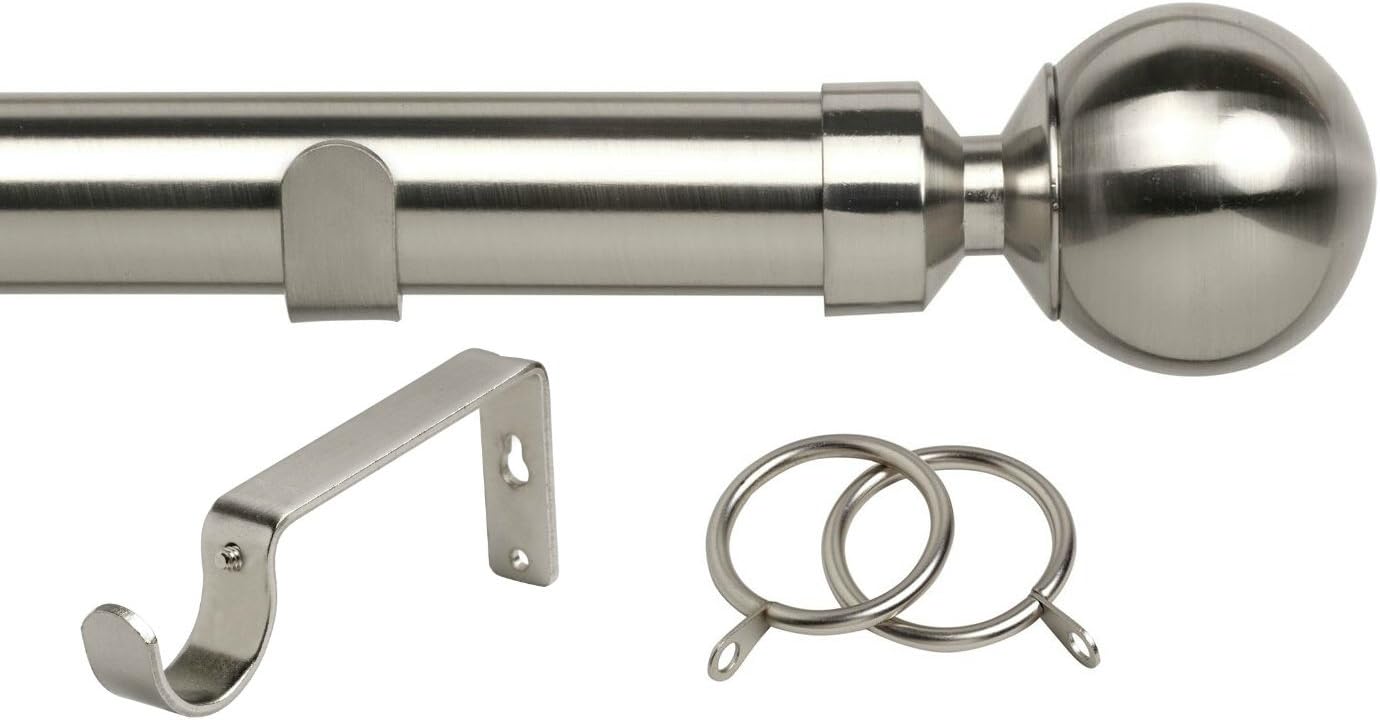 70 - 120cm extendable Brushed Silver Steel metal curtain pole rail set ...