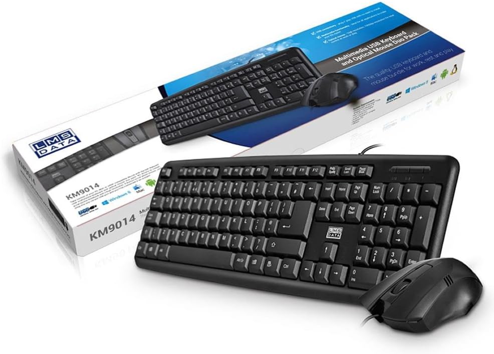 LMS Data Wired USB Full-size Multimedia Keyboard With Riser and Optical ...
