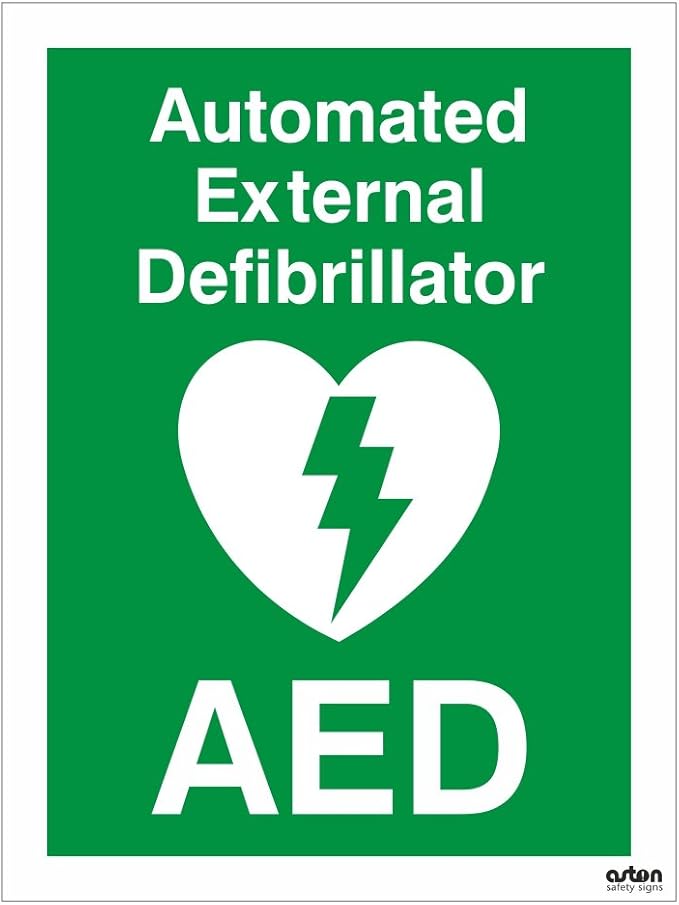 AED, Automated External Defibrillator, first aid sign. 150mm x 200mm ...