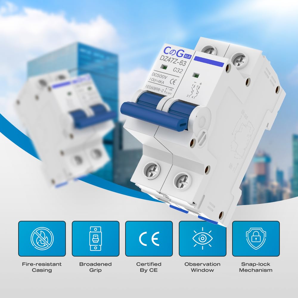 DC Miniature Circuit Breaker, CGELE 2 Pole 32 Amp 500V DC Disconnect Switch For Solar PV Systems ...