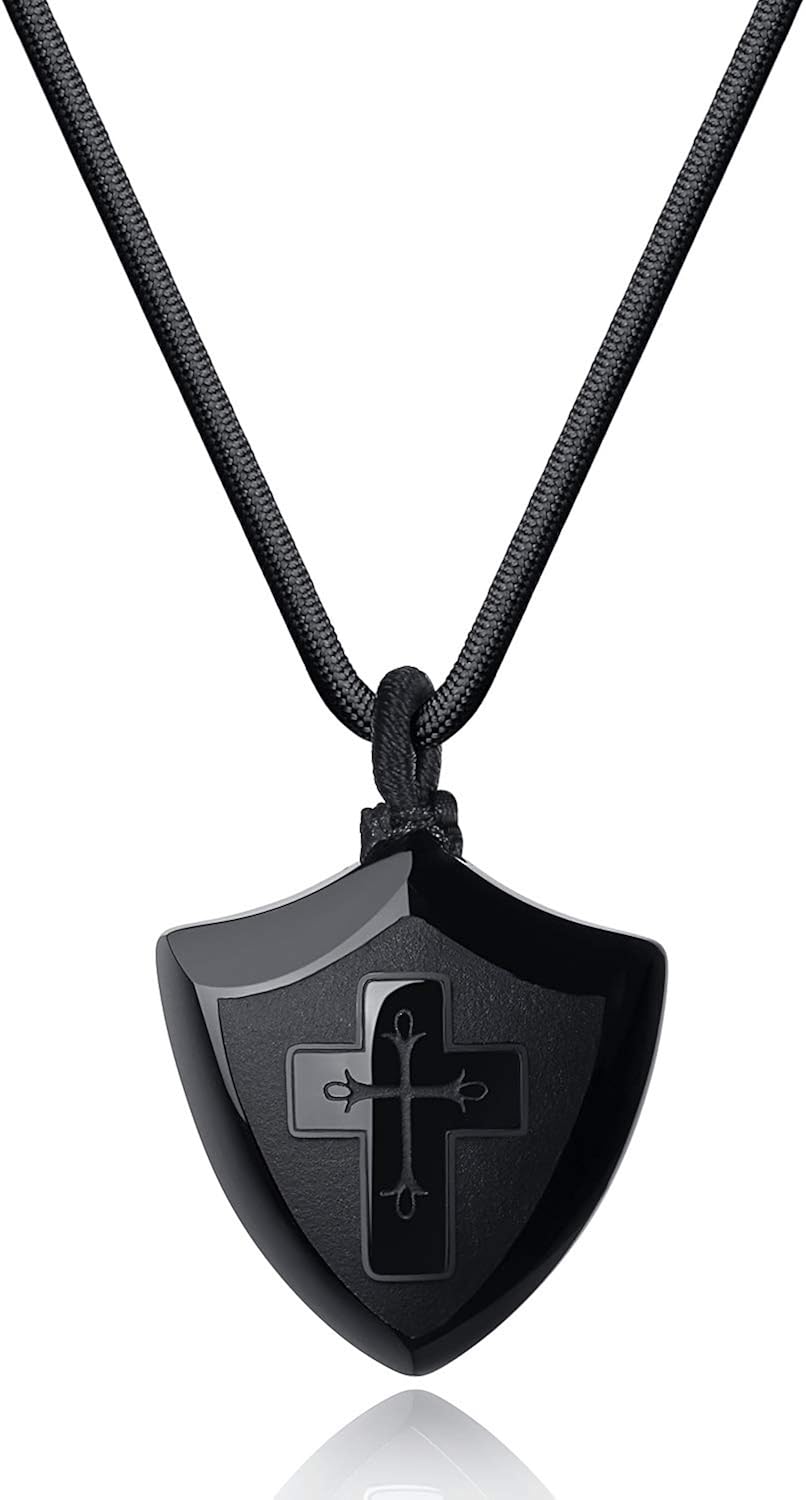 coai Obsidian Stone Shield Armor of God Pendant Necklace for Men Women ...