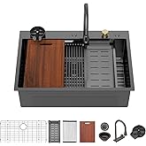 Mocoloo Luxury Waterfall Sink - 33x19 Black Drop In Kitchen Sink with ...