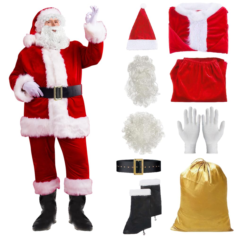 ArtCreativity Santa Costume for Men - 9 PC Mens Santa Costume - Deluxe ...