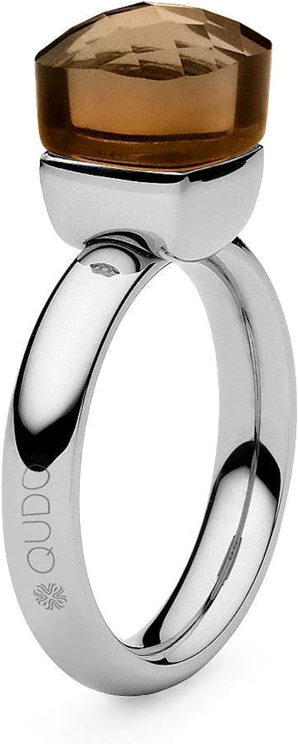 Qudo Firenze Stainless Steel Ring with Smoked Topaz Stone (Brown ...