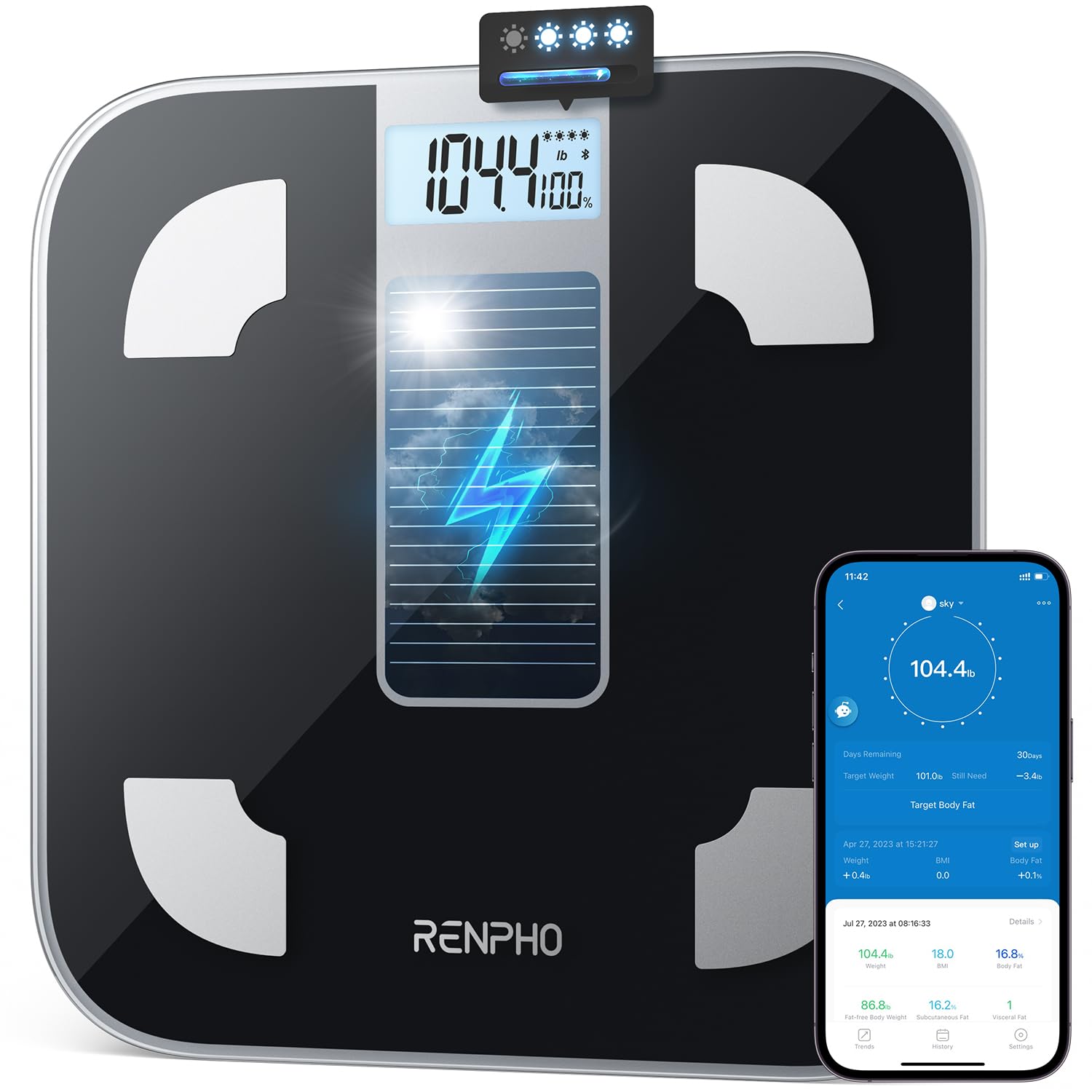 Mua RENPHO Smart Scale with Endless Power, Solar-Powered Scale for Boby ...