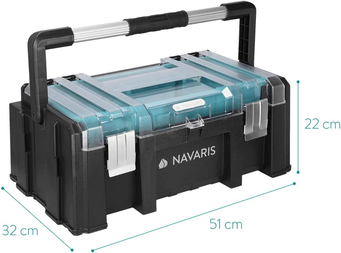 Navaris 20″ Heavy Duty Tool Box – Plastic Tool Box with Plastic Trays ...