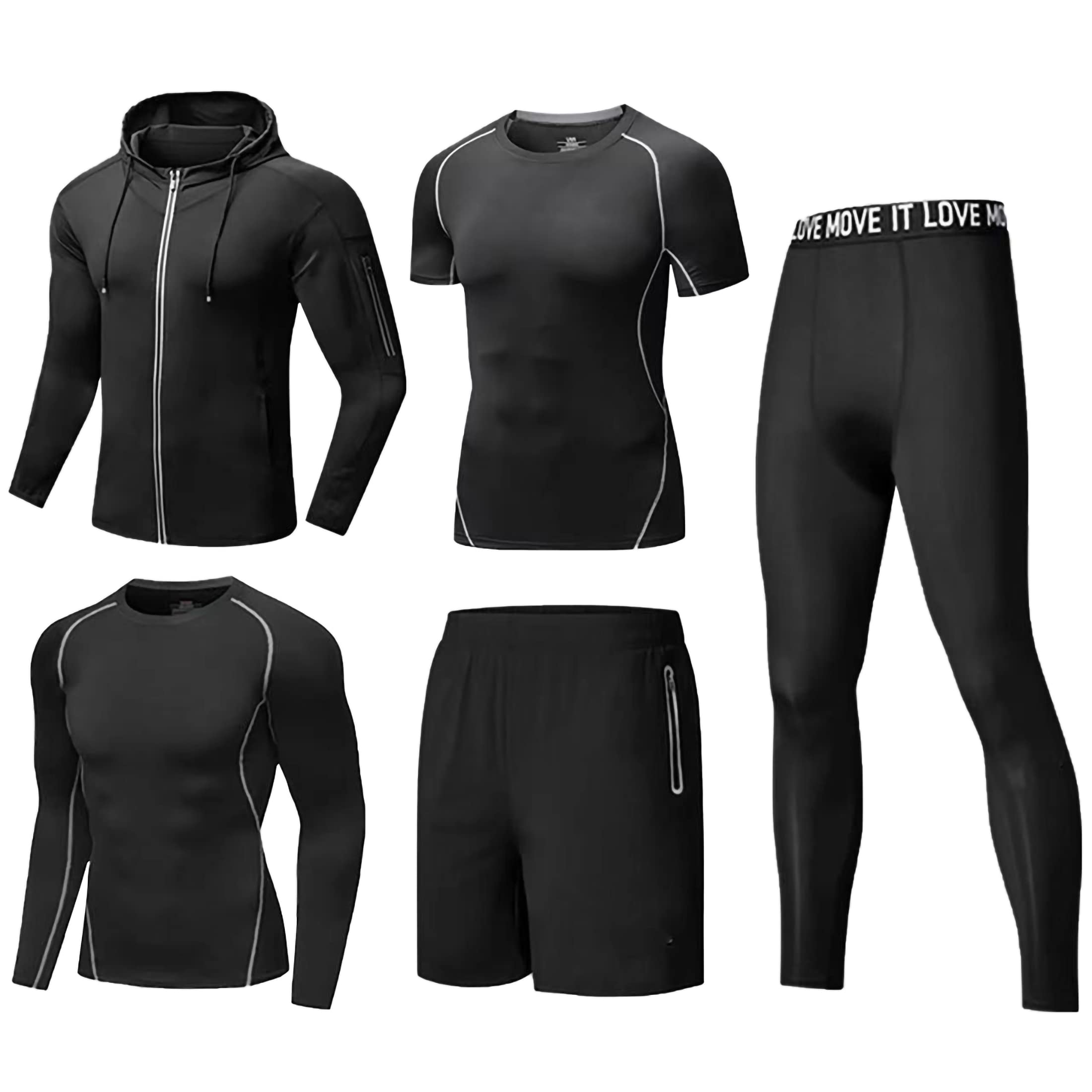 5Pcs Men's Fitness Running Workout Clothing Sets Compression Pants ...