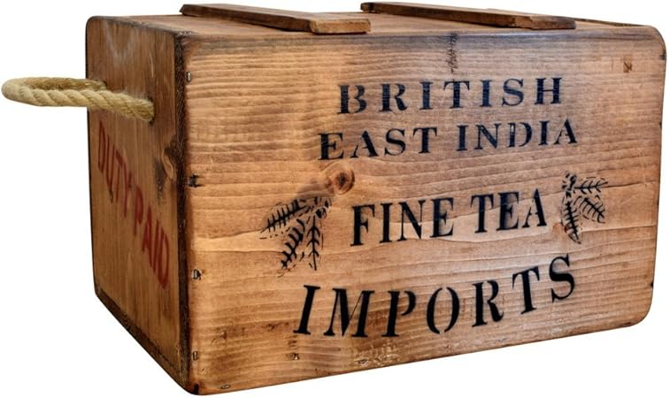 British East India Trading Tea Leaves Lidded Crate Vintage Style Wooden ...