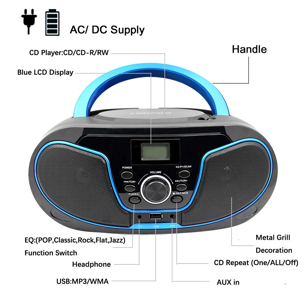 Mua LONPOO Stereo CD Boombox Portable Bluetooth Digital Tuner FM Radio ...