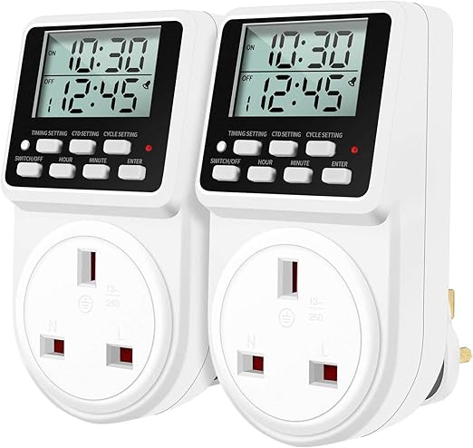24 Hour Digital Electric Timer Plug Socket with Countdown and On-Off Repeat Cycle Timer for ...