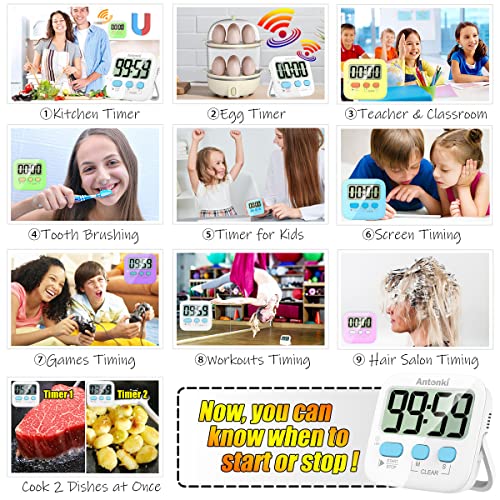 Timer, Timer for Kids, Kitchen Timer, 2 Pack Digital Timer for Cooking ...