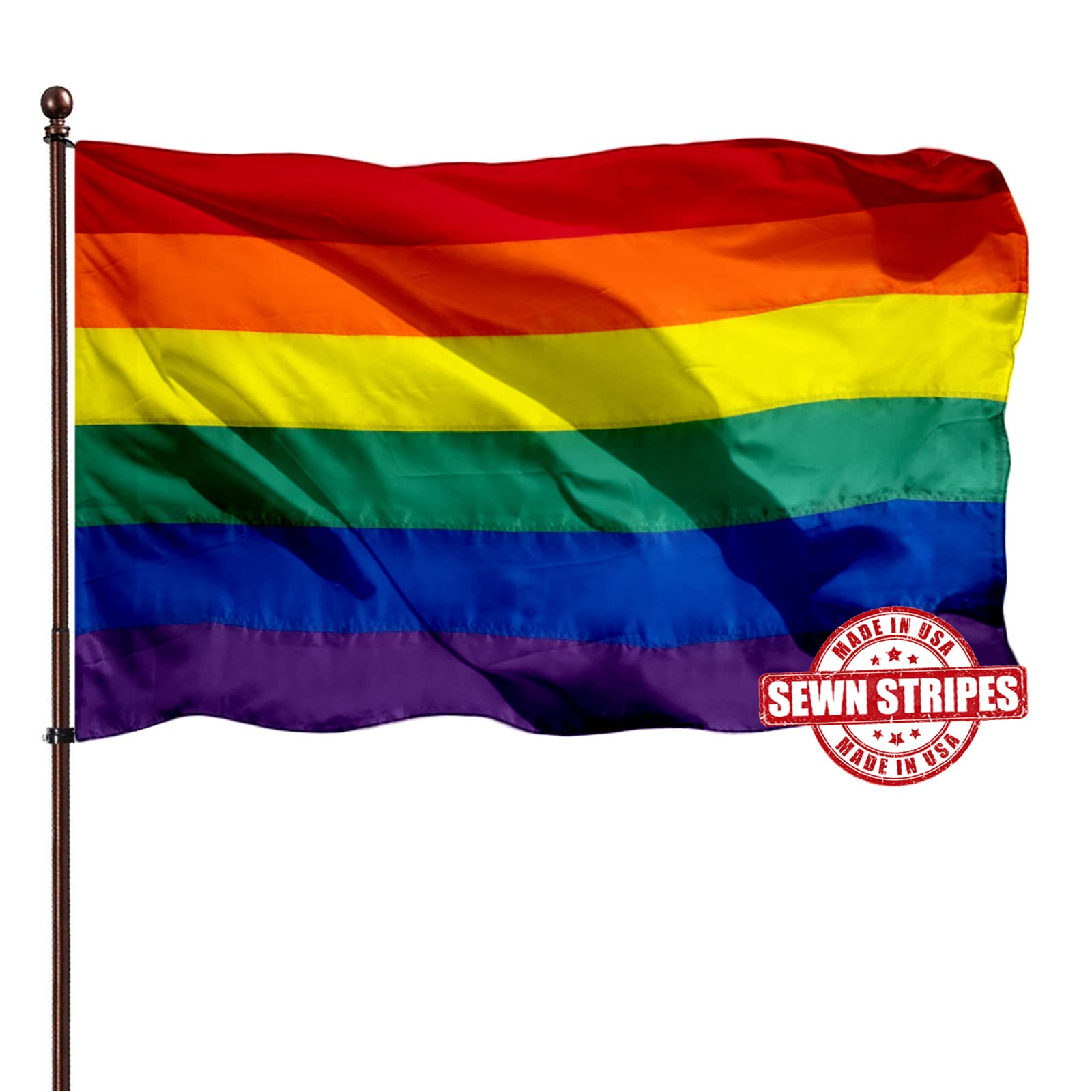 LGBTQ Rainbow Gay Pride Flag 3x5 Outdoor (Sewn Stripes ),UV Fading ...